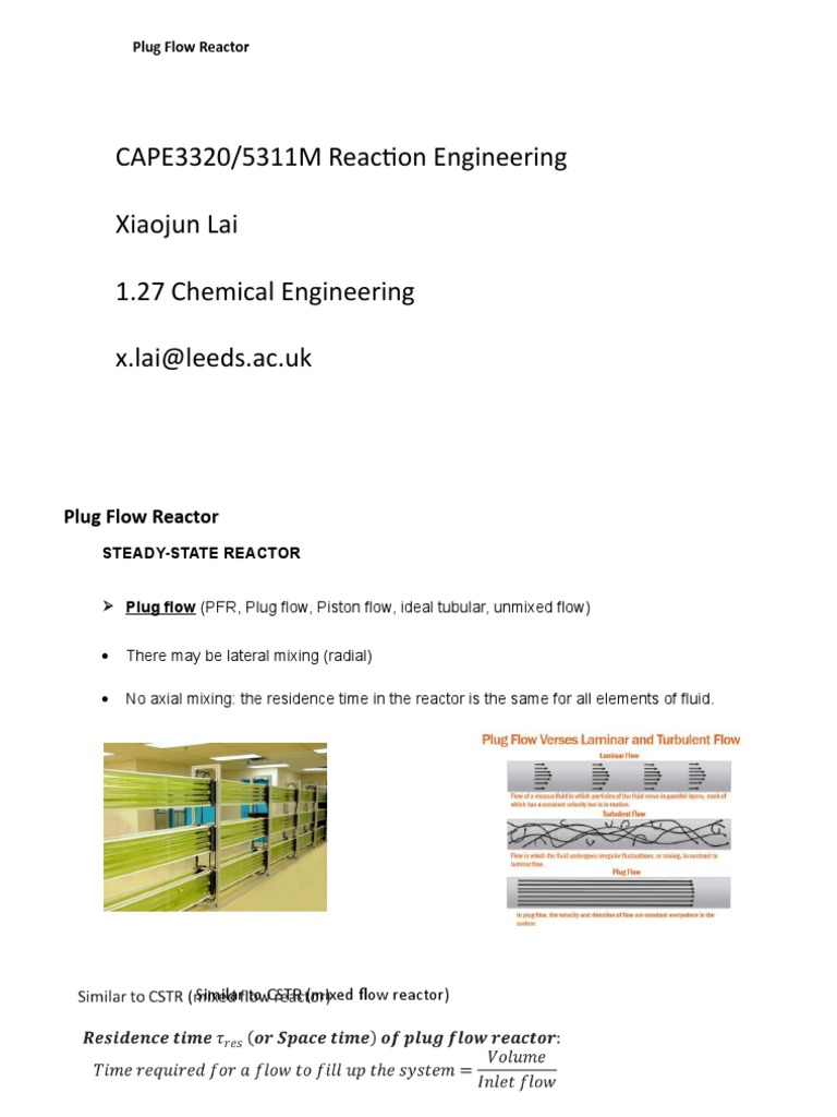 Slides - Plug Flow Reactor (2018) | PDF | Heat | Chemical Reactor