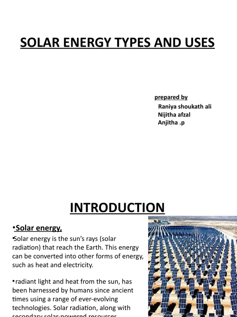 Solar Energy Types and Uses | PDF | Solar Energy | Solar Power