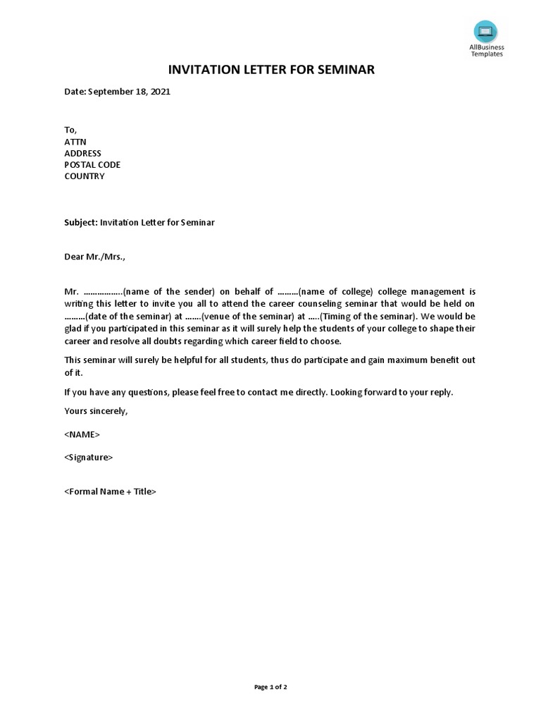 Invitation Letter For Seminar | PDF