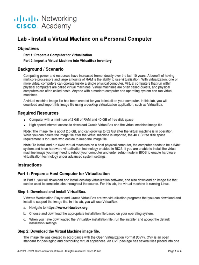 1.1.16 Lab - Install A Virtual Machine On A Personal Computer - Answer Key | PDF ...