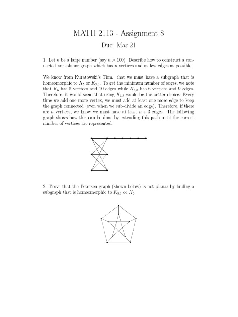 MATH 2113 - Assignment 8: Due: Mar 21 | PDF | Vertex (Graph Theory) | Discrete Mathematics