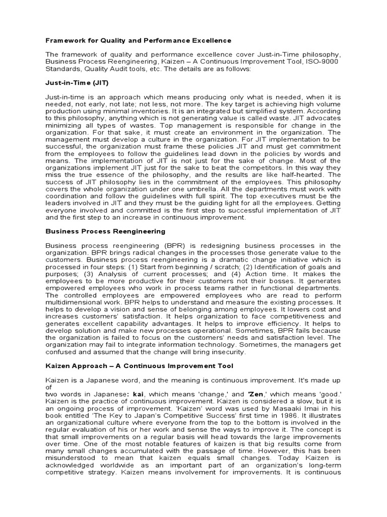 Framework For Quality and Performance Excellence | PDF | Iso 9000 ...