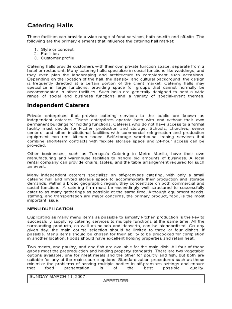 Catering Halls: Independent Caterers | PDF | Foods | Foodservice