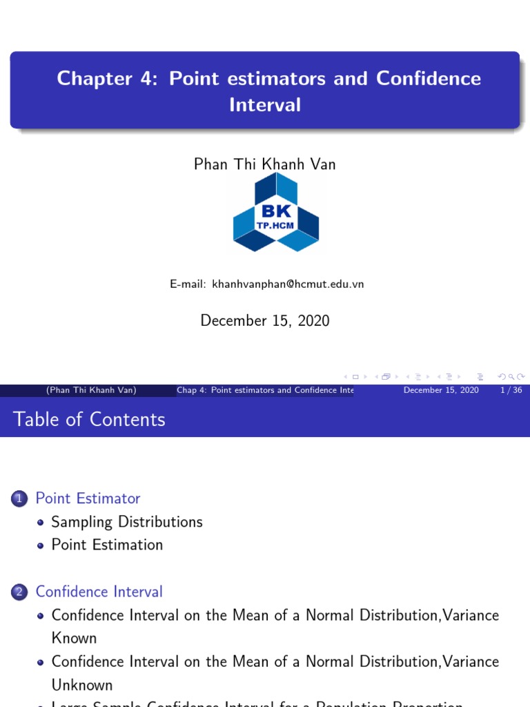 Chapter 4: Point Estimators and Confidence Interval: Phan Thi Khanh Van | PDF | Confidence ...