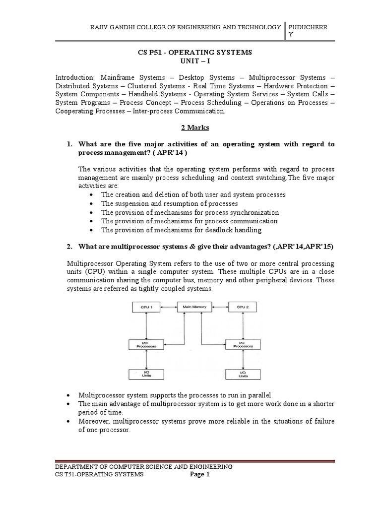 OS Unit 1 Formatted | PDF | Process (Computing) | Scheduling (Computing)