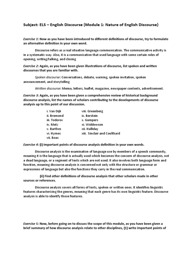 ELS Module 1: English Discourse | PDF | Discourse | Genre