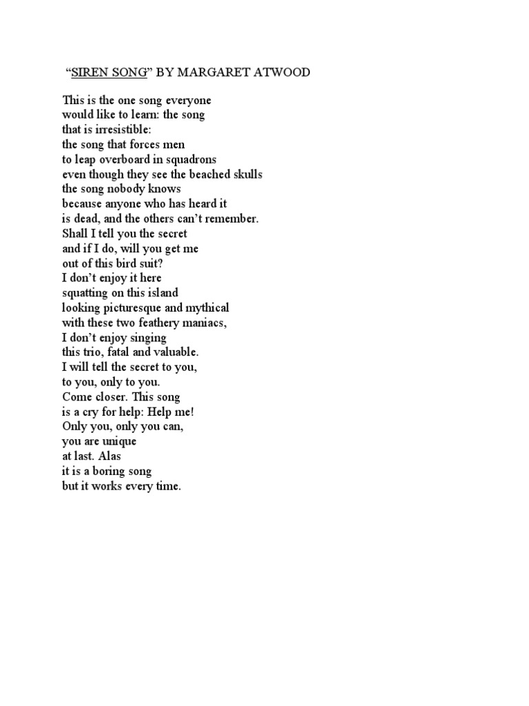 Atwood's Siren Song Analysis | PDF