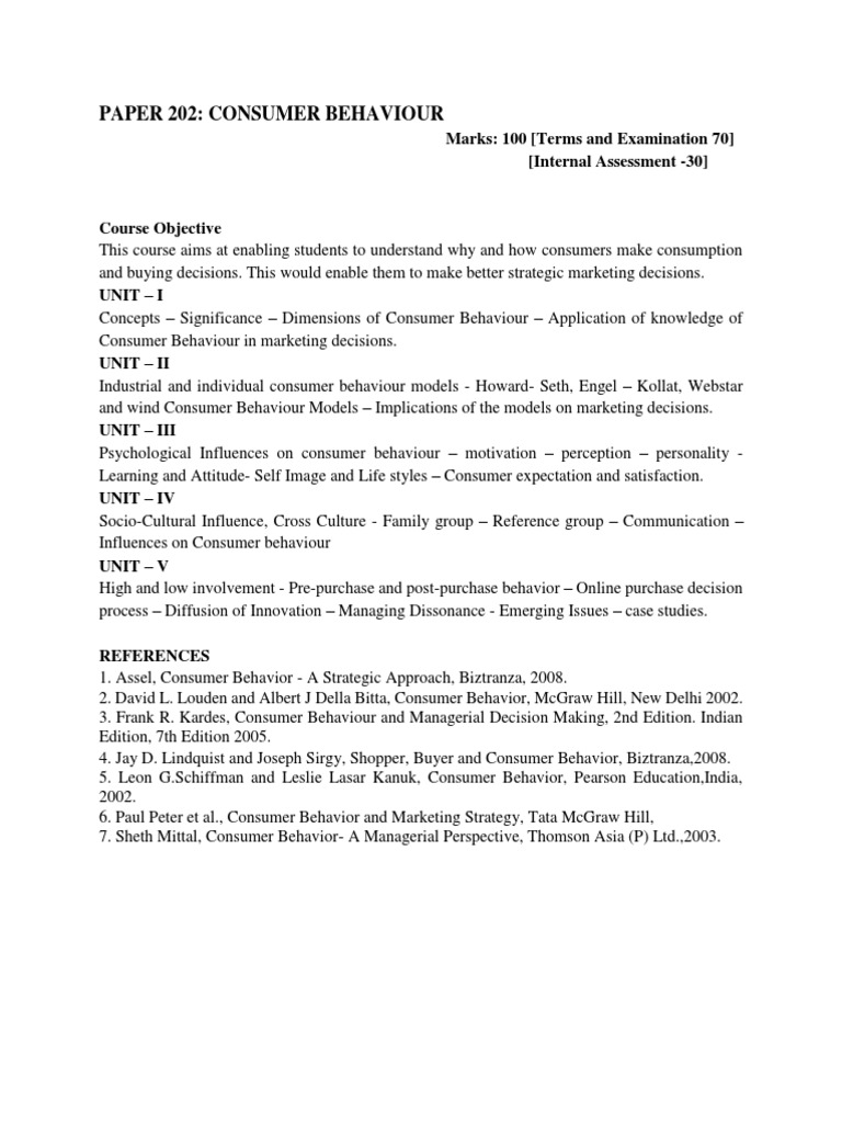 Consumer Behaviour Unit-I | PDF | Consumer Behaviour | Behavior