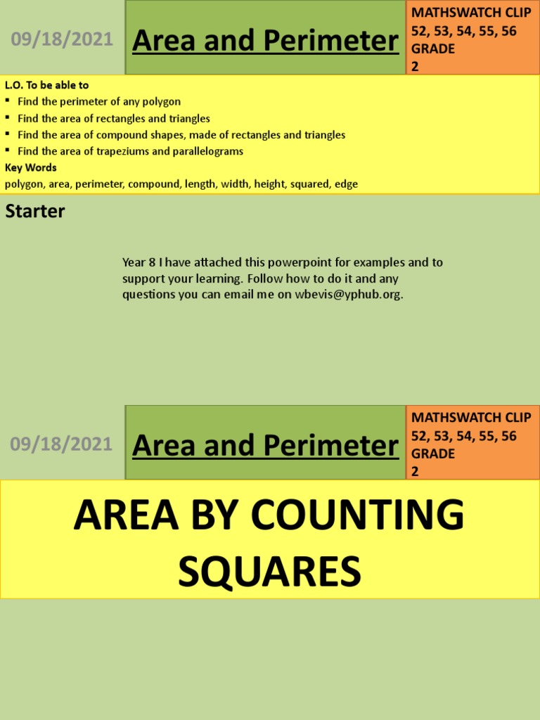 Area and Perimeter: Starter | PDF | Area | Elementary Geometry