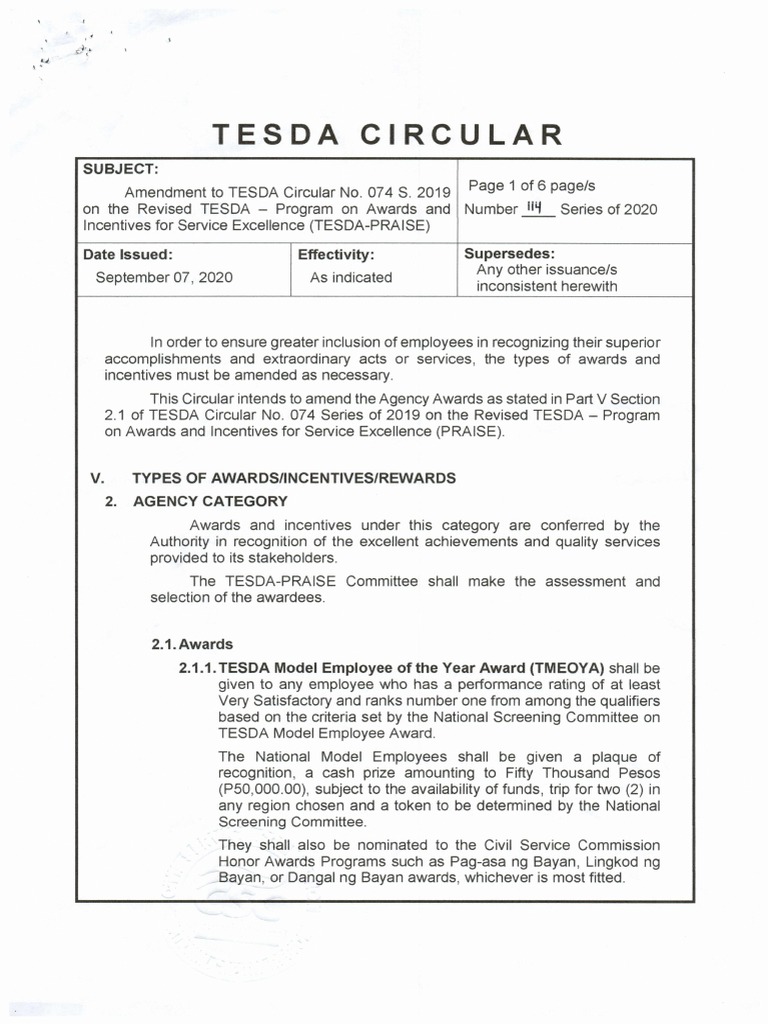 TESDA Circular No. 114-2020 | PDF | Government | Policy