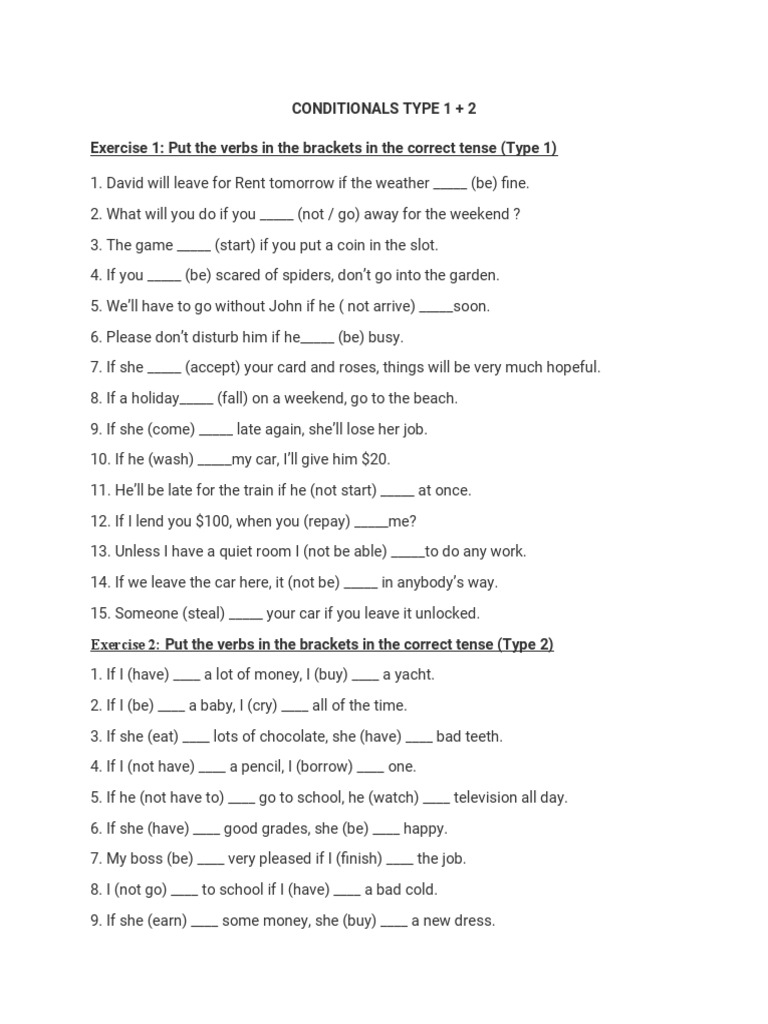 Conditionals Type 1 + 2 (HW 1) | PDF | Language Arts & Discipline
