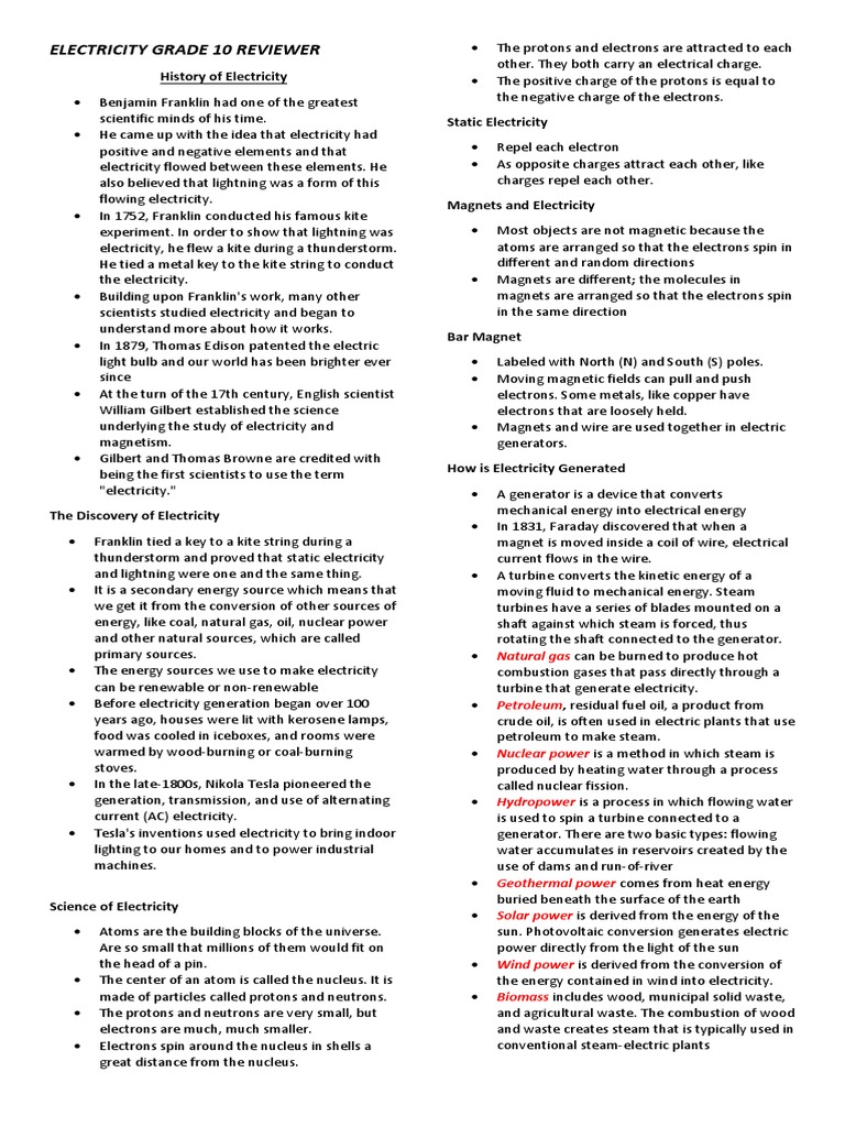G10 Electricity Reviewer | PDF | Insulator (Electricity) | Electrical ...