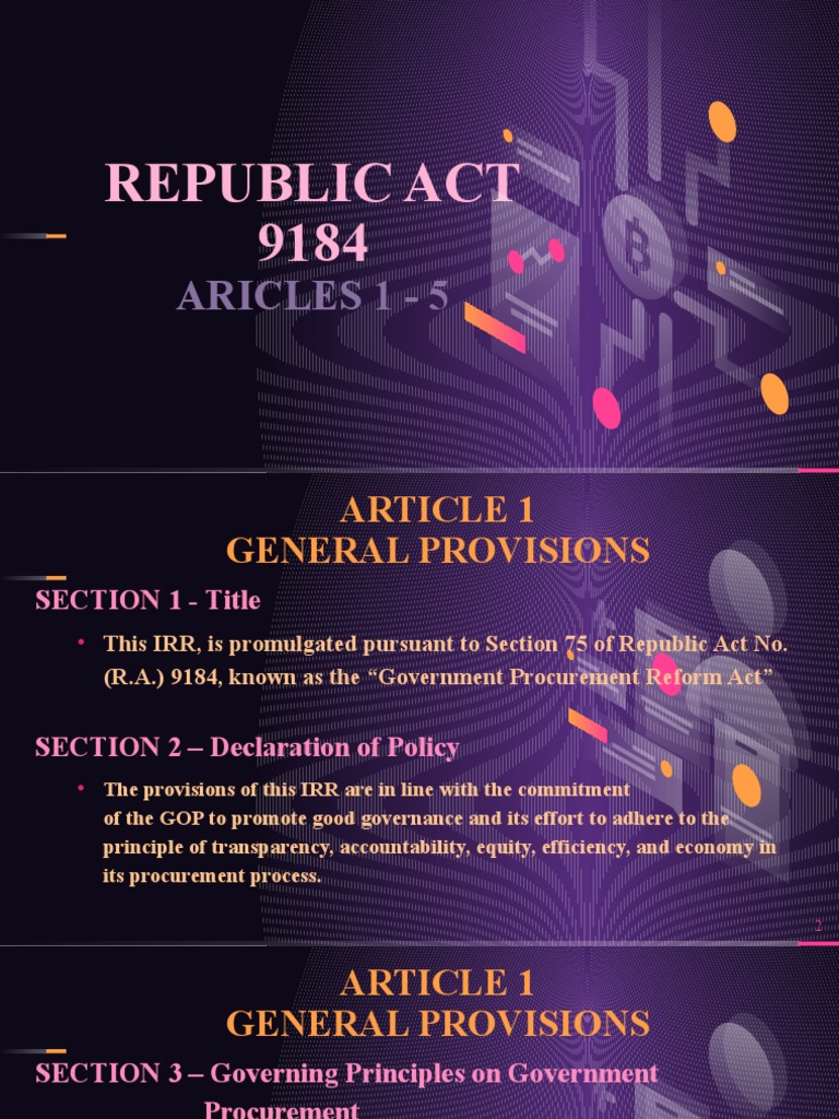 Ra 9184 Article 1-5 | PDF | Procurement | Crime & Violence