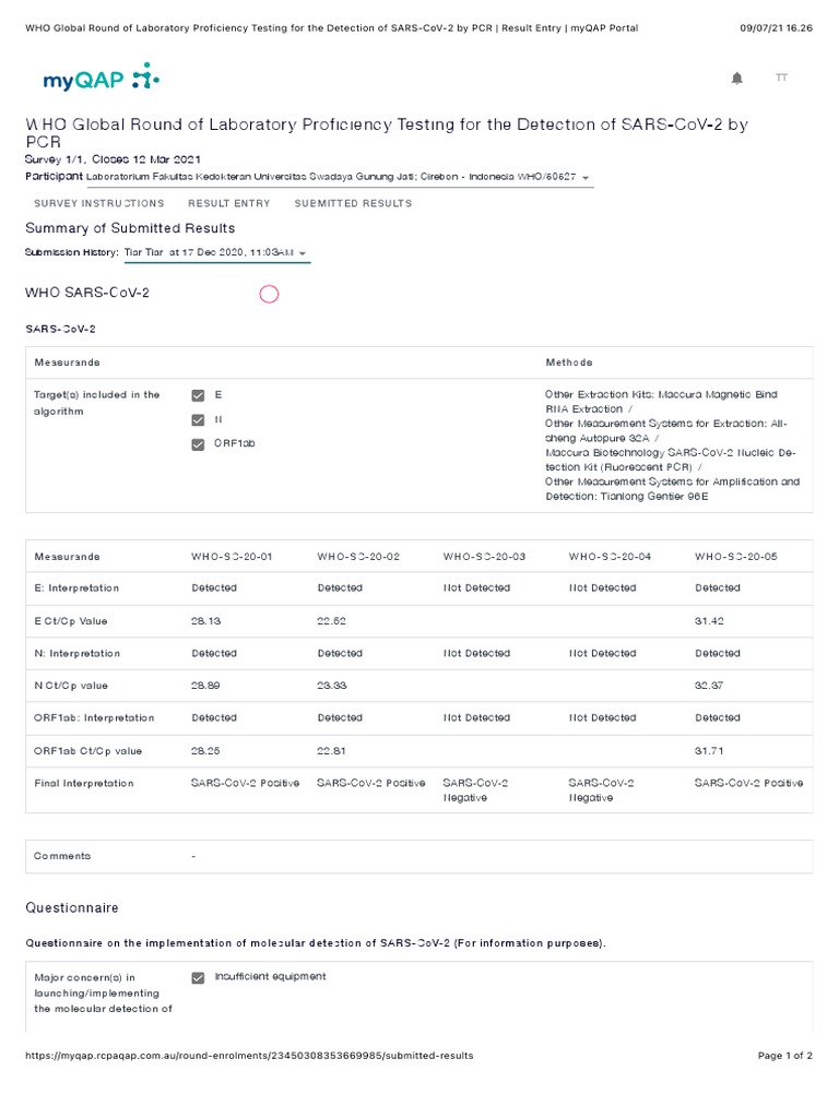 WHO Global Round of Laboratory Proficiency Testing For The Detection of ...