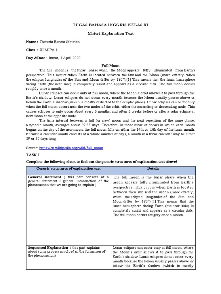 Explanation Text Worksheet | PDF | Solar Eclipse | Moon