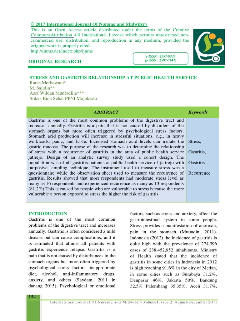 Stress and Gastritis Relationship at Public Health Service | Download ...