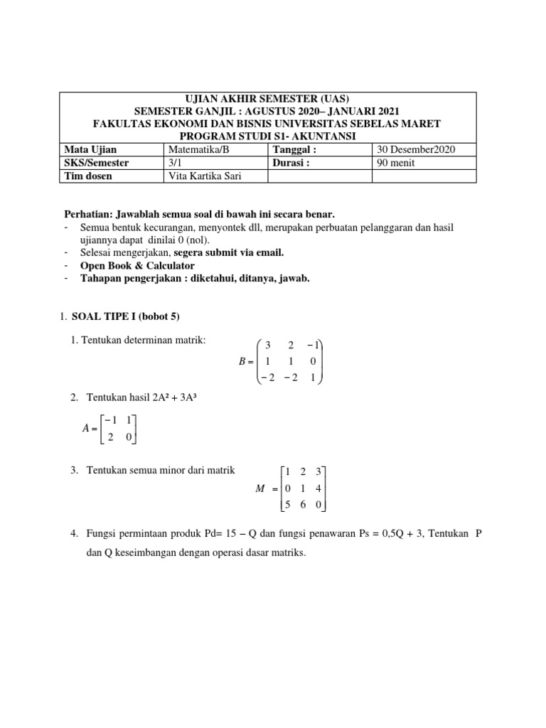 UAS Mat B - Akt - 2020 | PDF