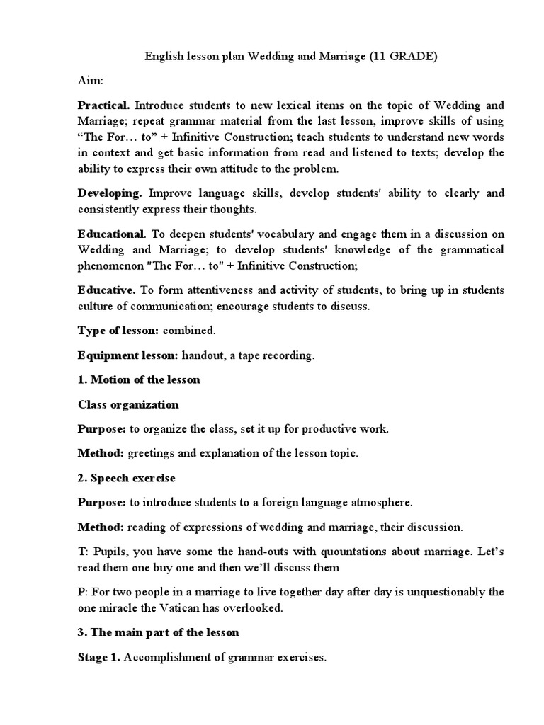 English Lesson Plan Wedding and Marriage | PDF | Wedding | Engagement