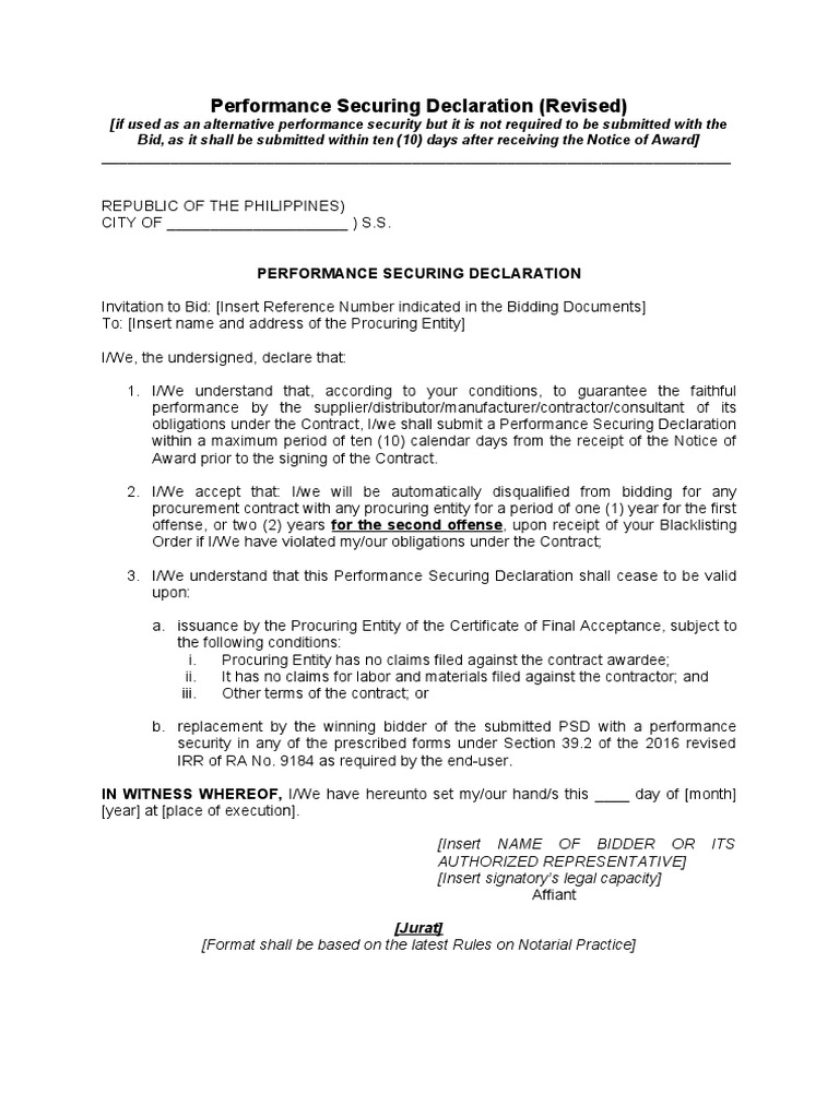 Performance Securing Declaration (Revised) | PDF | Justice | Crime ...