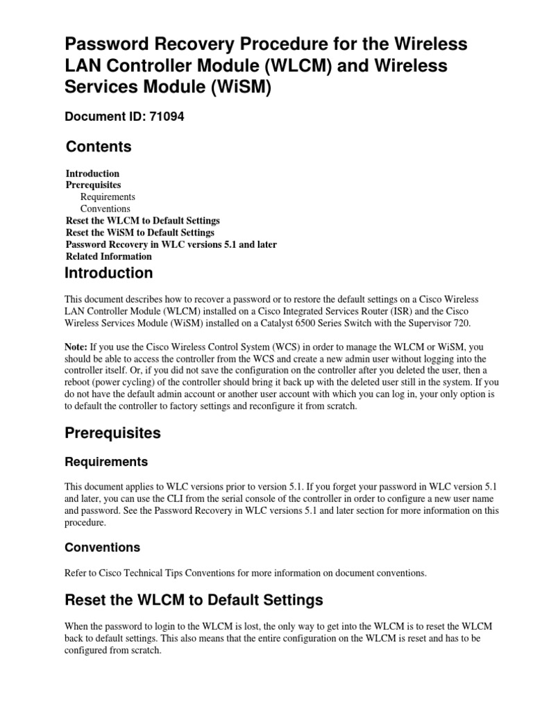 Password Recovery Procedure For The Wireless LAN Controller Module | PDF | Booting | Command ...