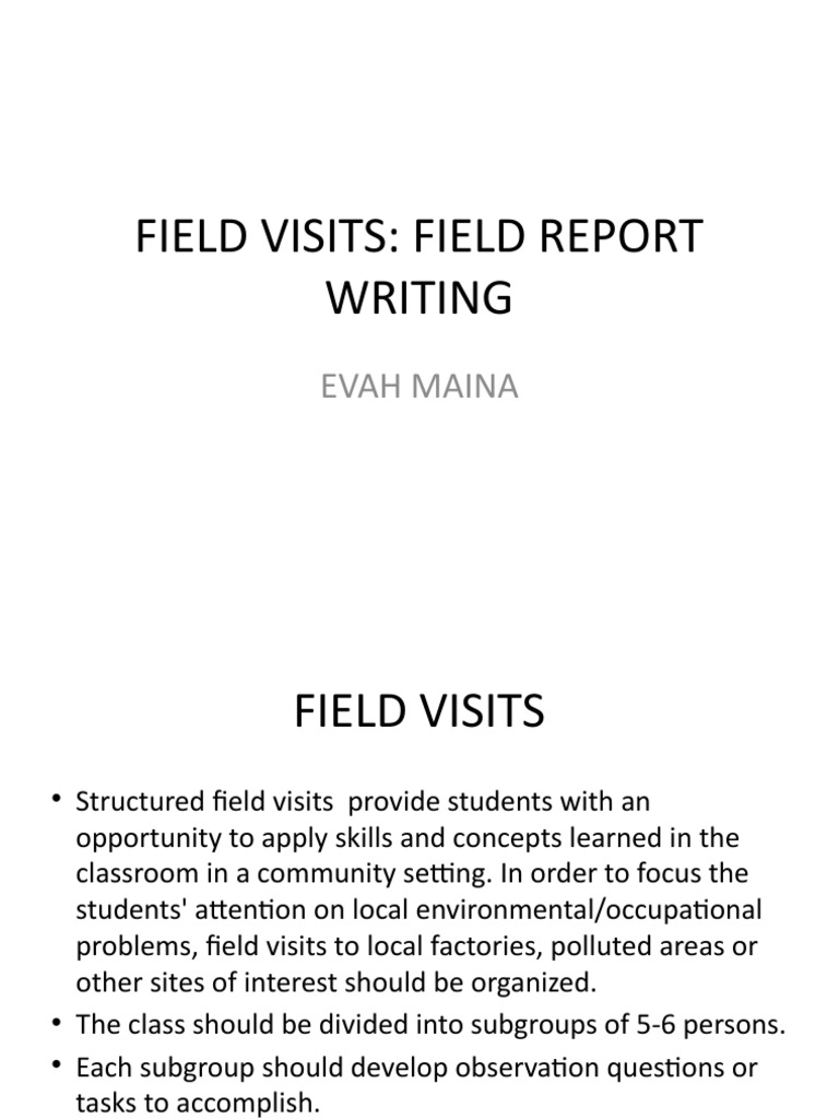 Field Visits: Field Report Writing: Evah Maina | PDF | Health Sciences