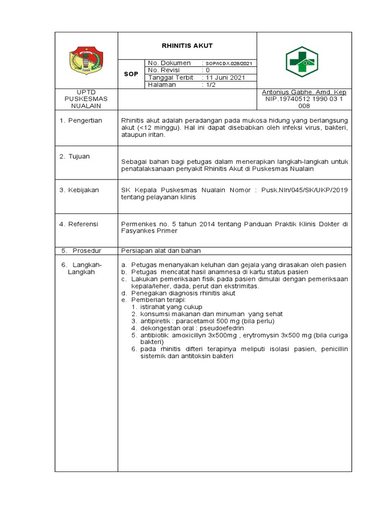 Sop Rhinitis Akut | PDF