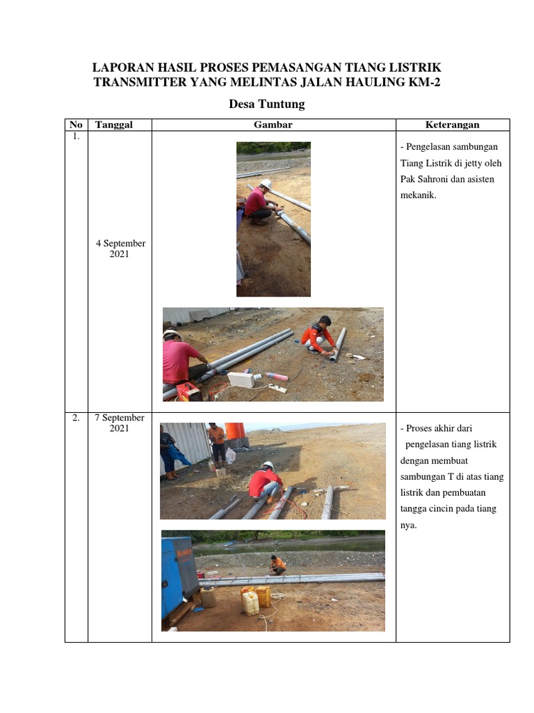 Laporan Hasil Pemasangan Tiang Listrik Jalan Hauling KM 2 | PDF