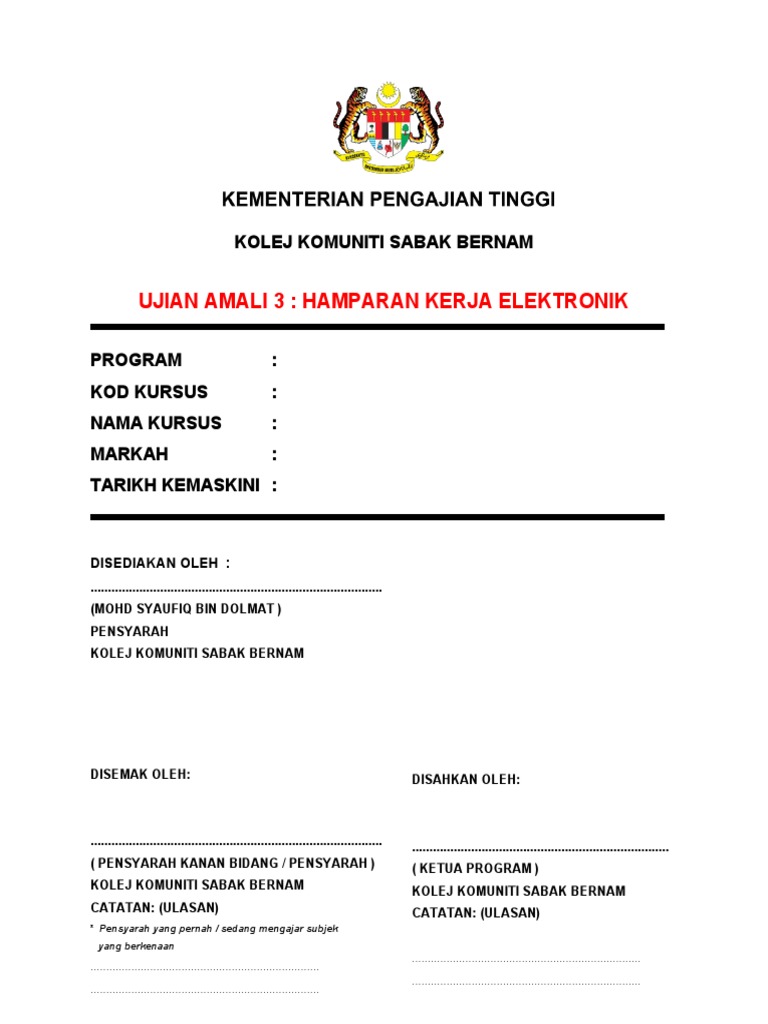 Contoh Cover Pengesahan Set Soalan PB | PDF