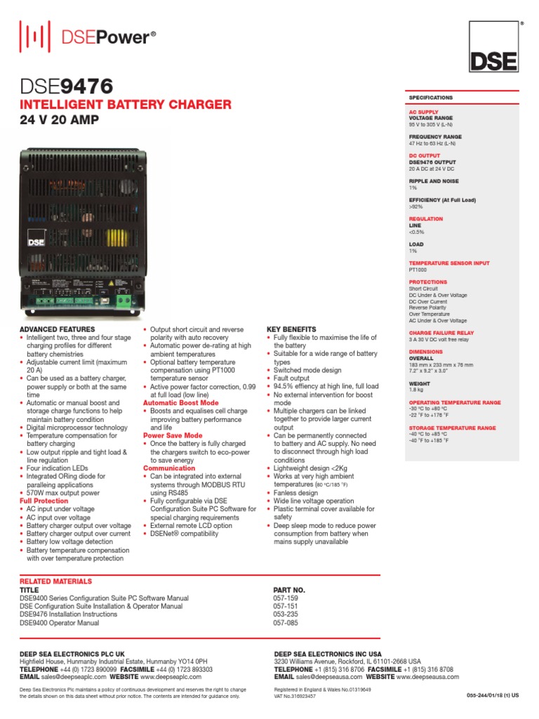 DSE9476 Data Sheet (US) | PDF | Battery Charger | Electricity