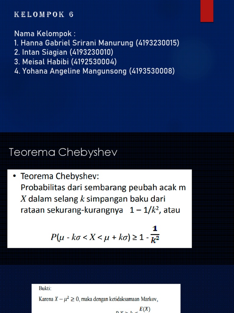 Kelompok 6 - Teknik Sampling (Teorema Chebsyev Dan Dalil Limit Pusat) | PDF