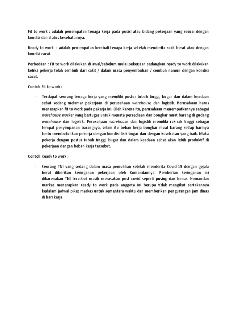 Fit To Work Dan Ready To Work | PDF | Bisnis | Kesehatan Holistik