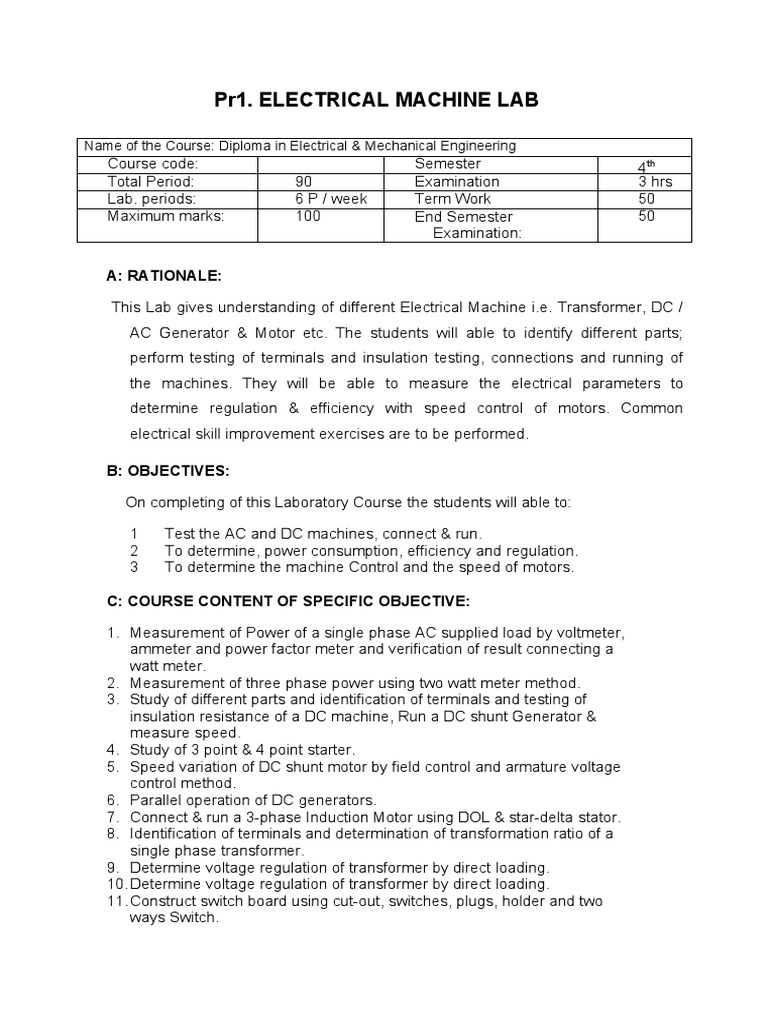 Electrical Lab Practice 1 | PDF | Electric Motor | Transformer
