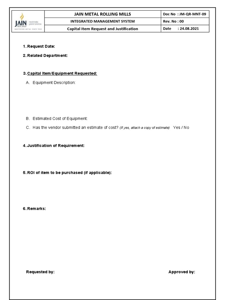 Capital Item Request & Justification | PDF