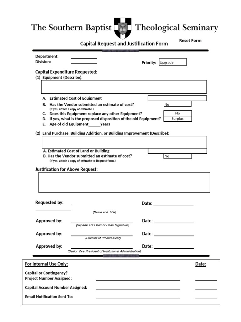 Capital Request and Justification Form | PDF | Procurement | Budget