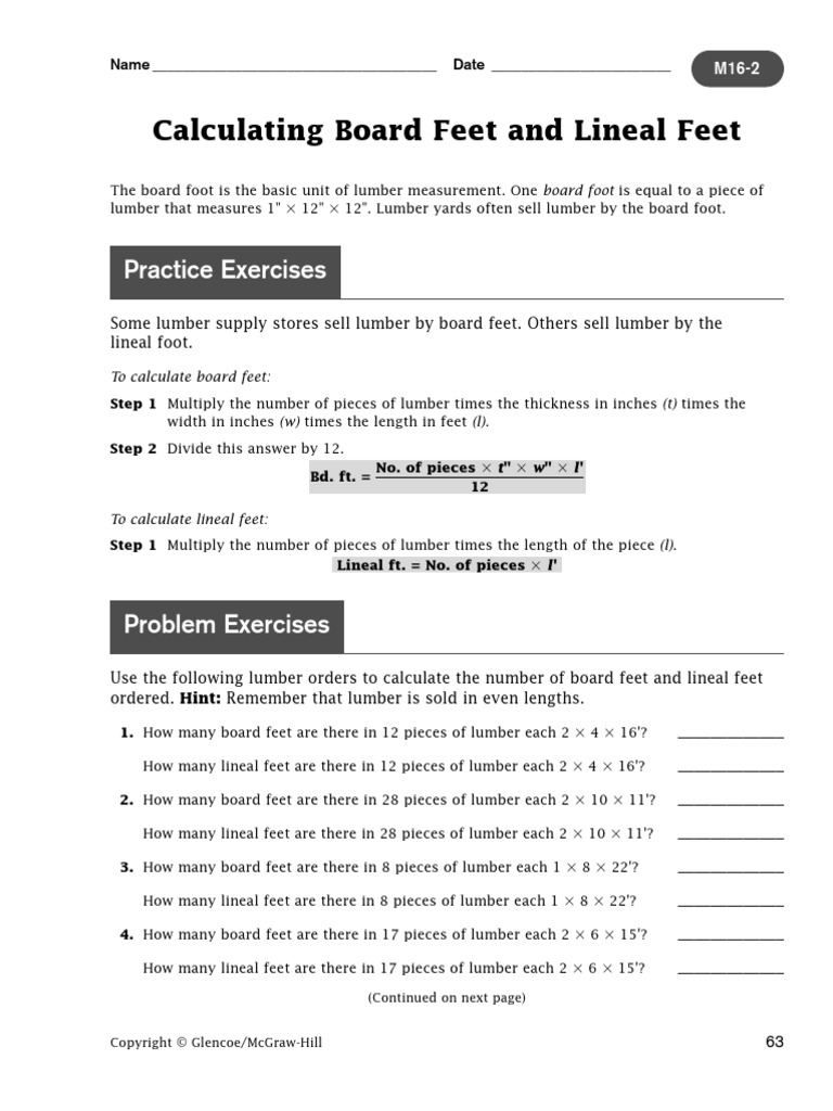 Calculating Board Feet and Lineal Feet: Practice Exercises | PDF | Foot ...