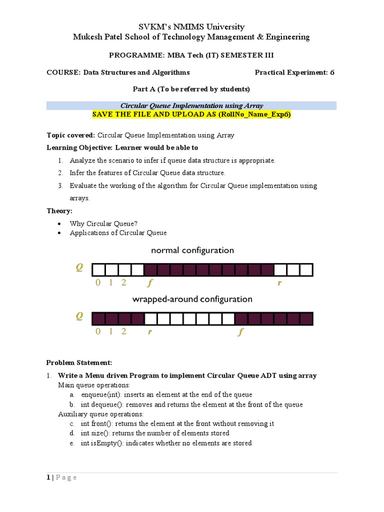 Dsa Practical6 Pdf Queue Abstract Data Type Data Management
