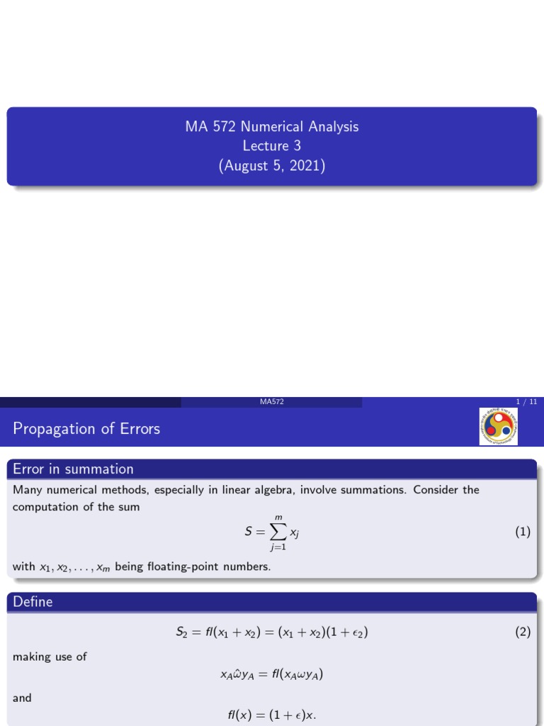 Numerical Analysis of Error Propagation in Summations and the ...