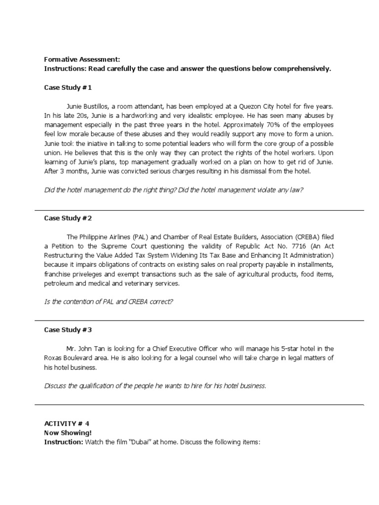 Formative Assessment: Instructions: Read Carefully The Case and Answer ...