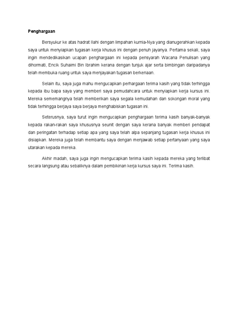 Contoh Penghargaan Untuk Assignment/Kerja Khusus | PDF