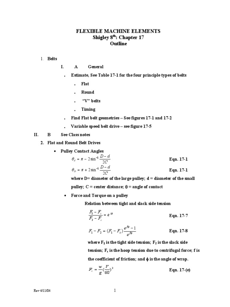 Shigley8th FlexMachElements CHPT 17 | PDF | Belt (Mechanical) | Mechanics