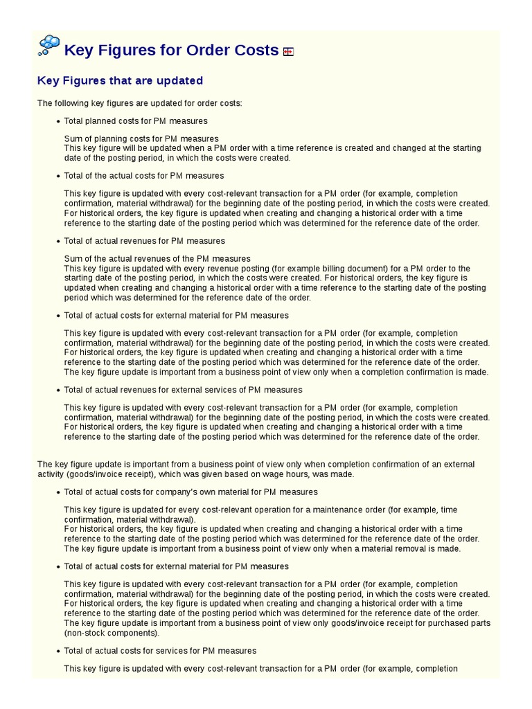 SAP PM - Key Figures For Order Costs | PDF | Cost | Receipt