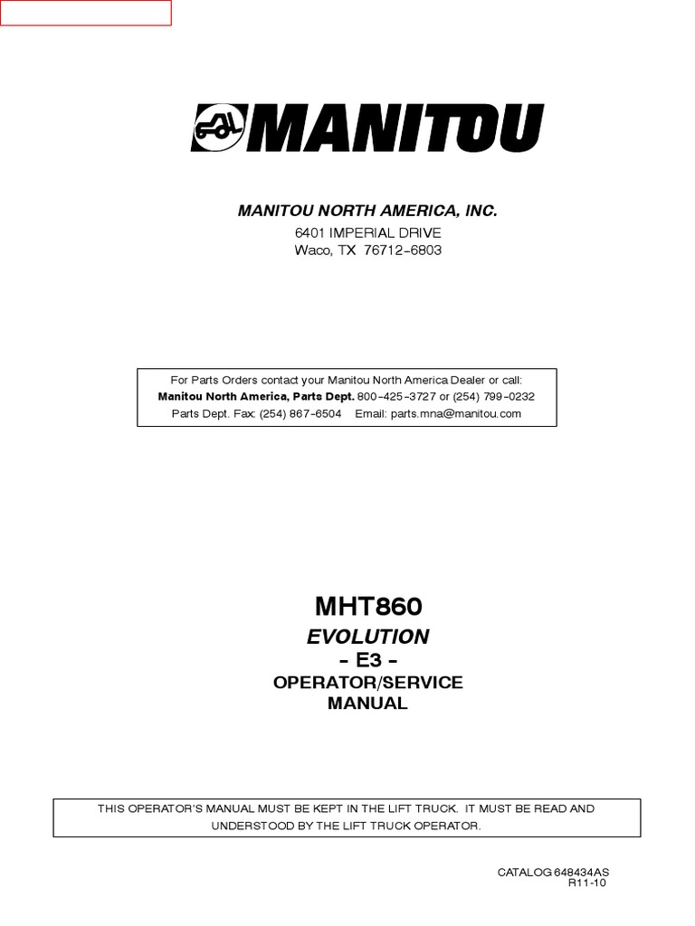 Operator and Service Manual for Manitou Rough Terrain Forklift Trucks ...