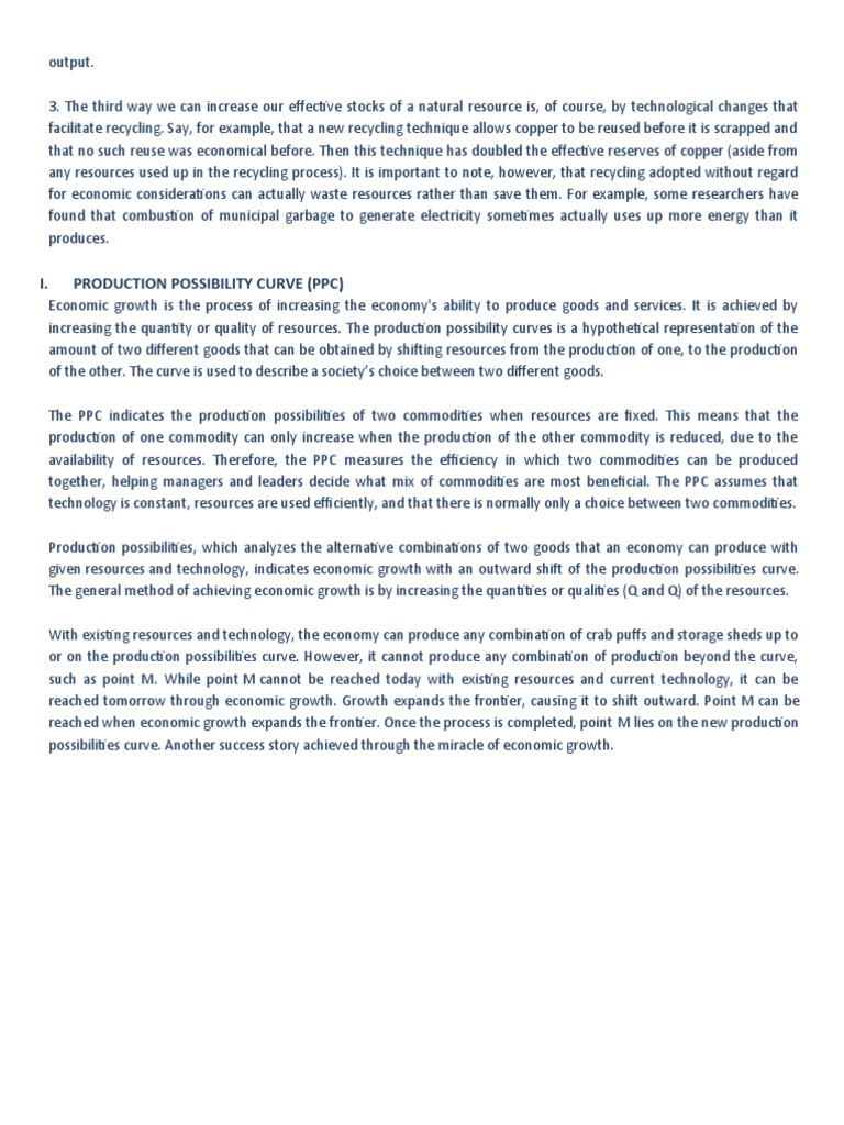I. Production Possibility Curve (PPC) | PDF | Economic Growth ...