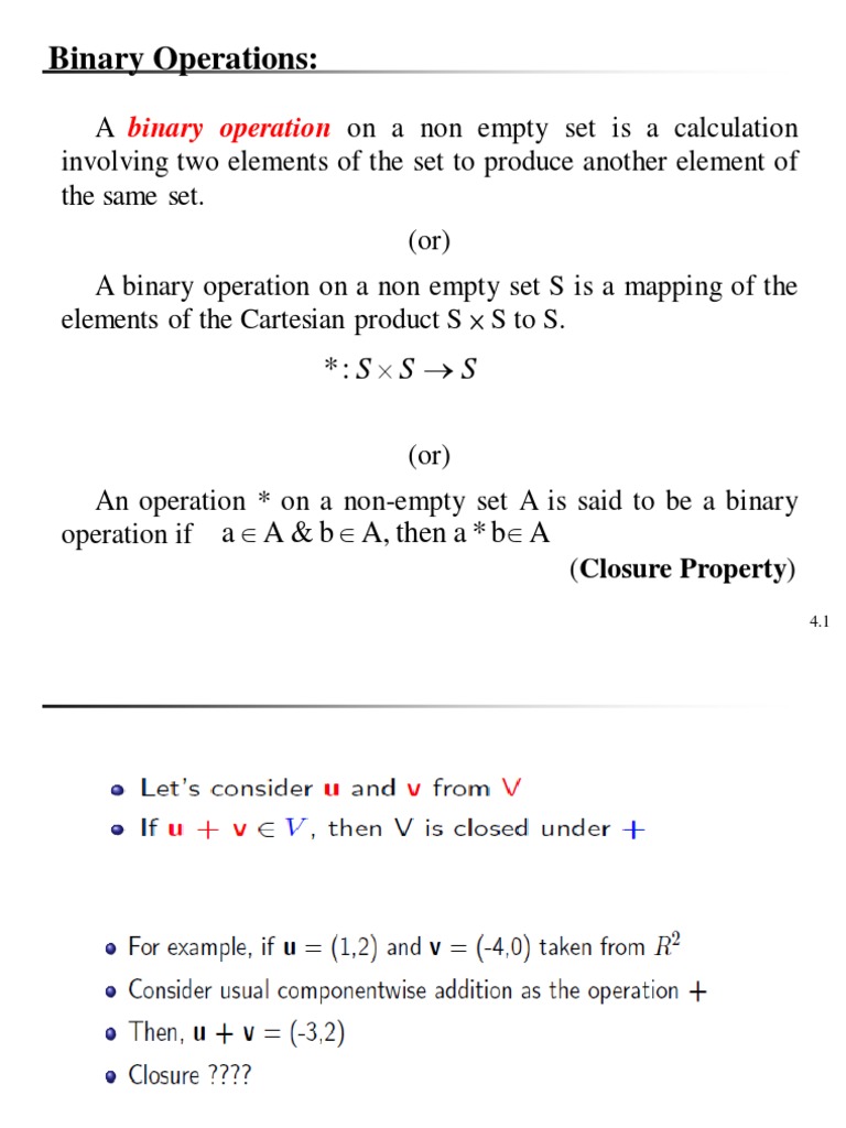 Linear Algebra - Binary Operations | PDF | Group (Mathematics) | Field (Mathematics)