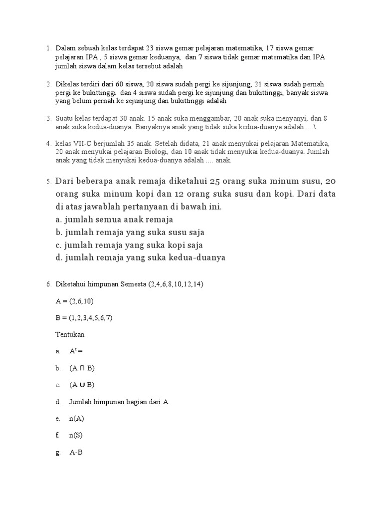 Soal Latihan Himpunan Untuk Uts | PDF | Metode & Bahan Ajar