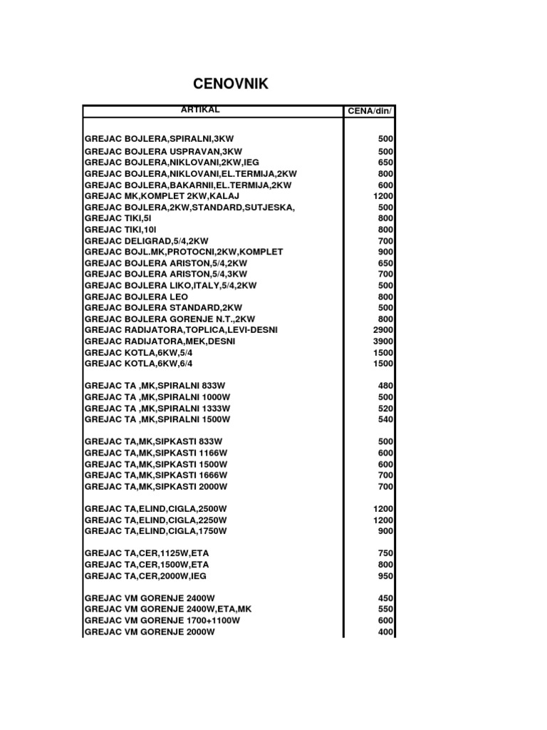 Cenovnik | PDF