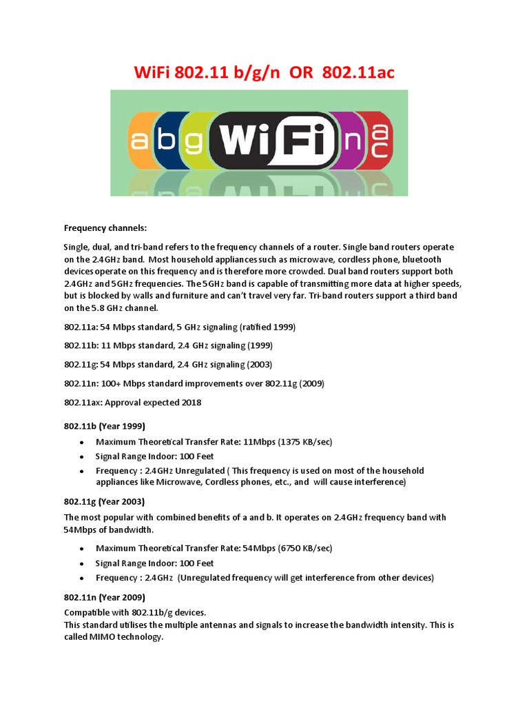 Wifi 802.11 B/G/N or 802.11ac: Frequency Channels | PDF | Ieee 802.11 ...