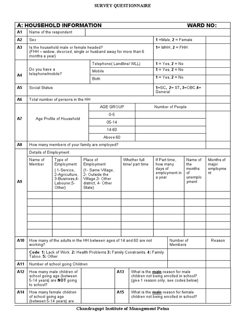 Household Questionnaire | Download Free PDF | Agriculture