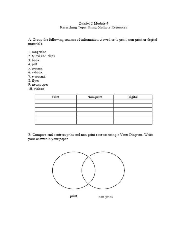Researching Sources: Print vs. Digital | PDF
