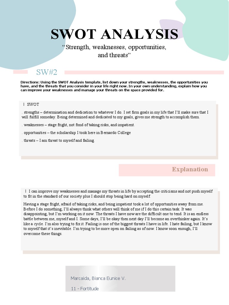 Swot Analysis: "Strength, Weaknesses, Opportunities, and Threats" | PDF ...